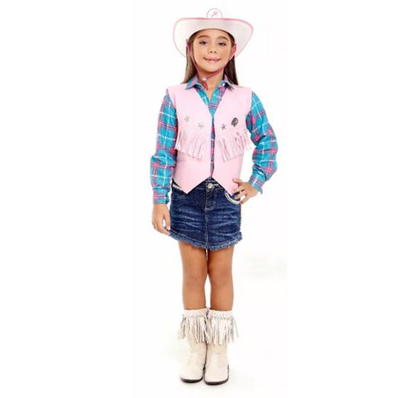 Colete Cowboy Country Menina Rosa Infantil Festa Junina - Fantasia Bras ...