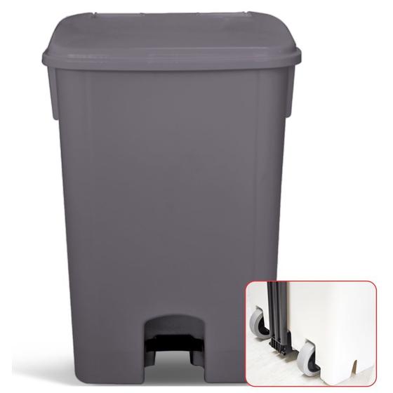Coletor (Lixeira) de Pedal 100 Litros cor Cinza em Polipropileno de Alta Resistência com Rodas ...