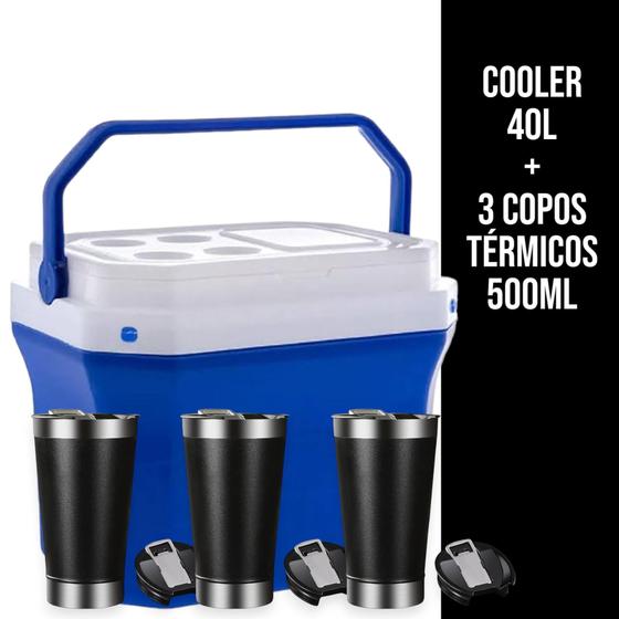 Coller Box 40 Litros Caixa Térmica + 3 Copos Térmicos 500 ML 905 - IRON ...