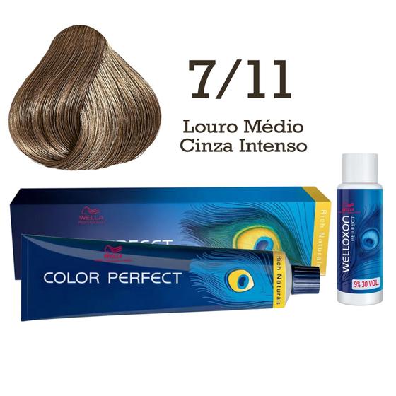 Coloração Color Perfect 7/11 Louro Médio Cinza Intenso + Ox 30 Wella ...
