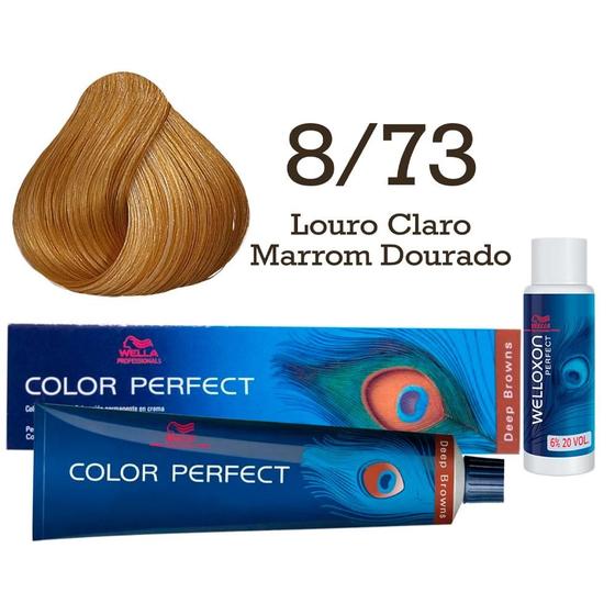 Coloração Color Perfect 8/73 Louro Claro Marrom Dourado + Oxidante 20 ...