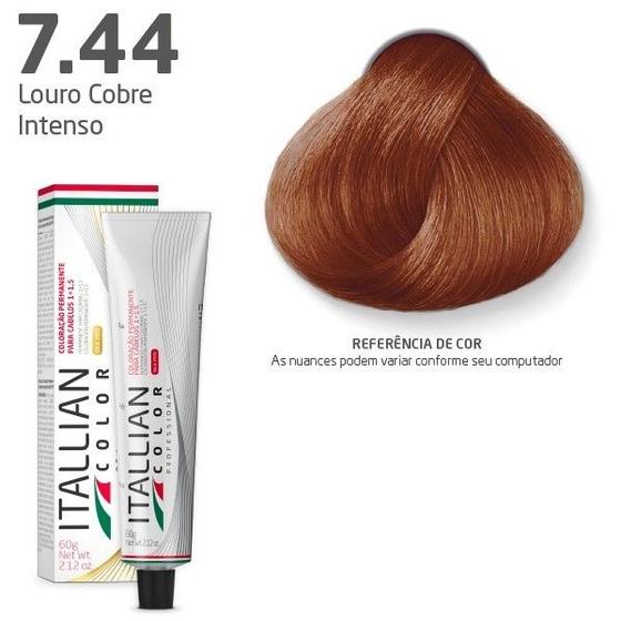 Coloração Itallian Color 7.44 Louro Cobre Intenso 60g - Italian ...