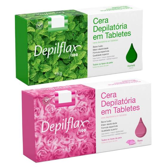 Combo 2kg cera quente em tabletles rosa e hortelã depilflax - Cera ...
