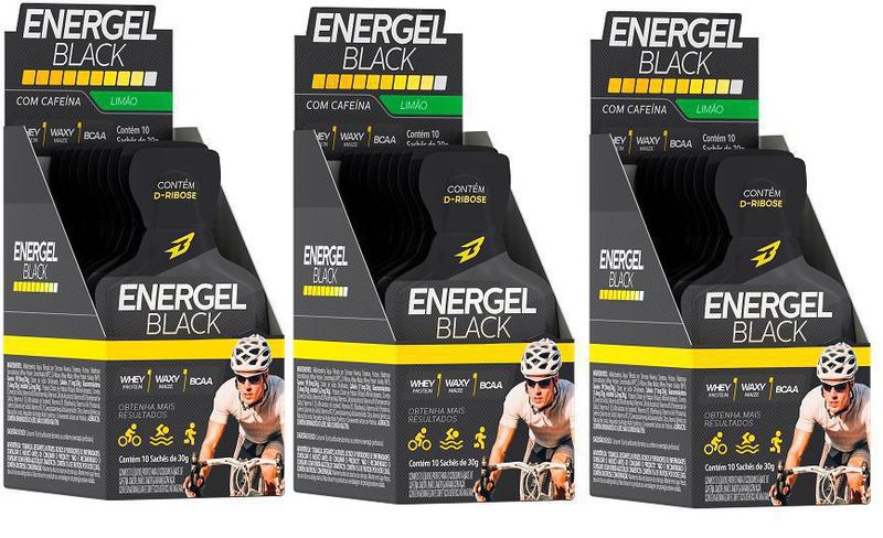 COMBO 3 Gel Energel Black 10 Sachês Bodyaction Carb Up Sabor Limao Bcaa ...