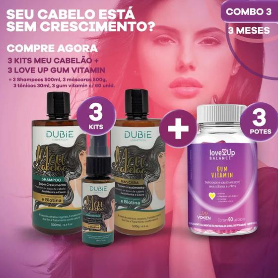 Combo 3 - kits meu cabelão + gum vitamin - supercrescimento acelerado - 90 dias de tratamento ...
