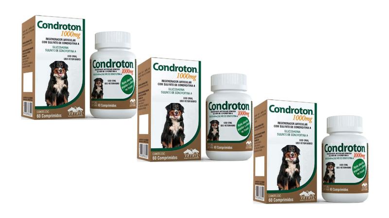 Combo 3un Condroton Regenerador Articular 60 Comprimidos 1000mg Vetnil ...