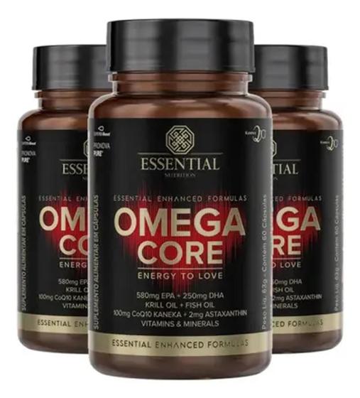 Combo 3x Ômega Core 60 cápsulas Essential Nutrition - Ômega 3 / Óleo de ...