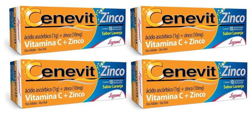 Combo 4 caixas Cenevit Zinco 1g 10 Comprimidos Efervescentes - Legrand ...