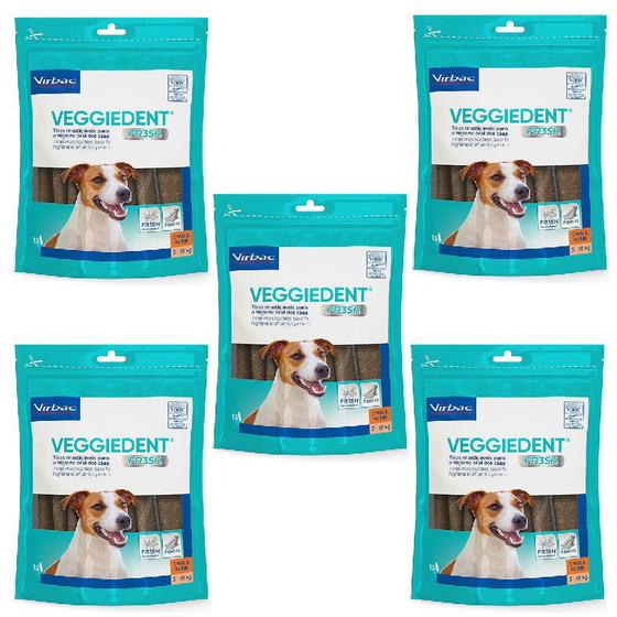 Combo 5un VeggieDent Fresh Cão Peq 5 a 10kg 15 Tiras Virbac - Solução ...