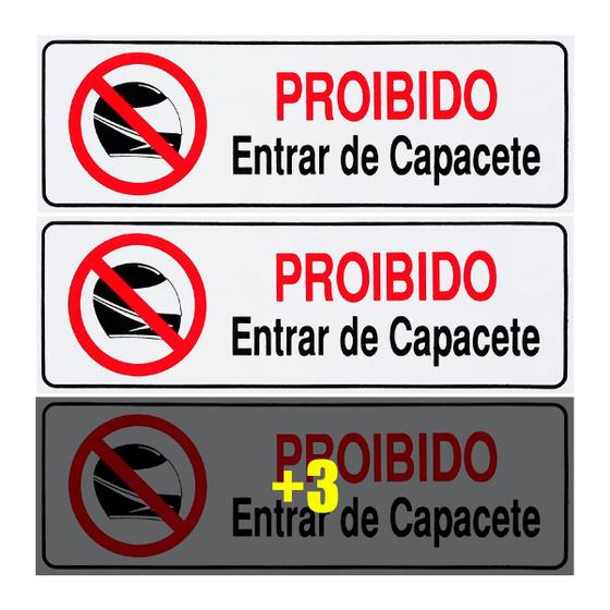 Combo 6 Placas De Sinalização Proibido Entrar De Capacete 30x10 Acesso ...