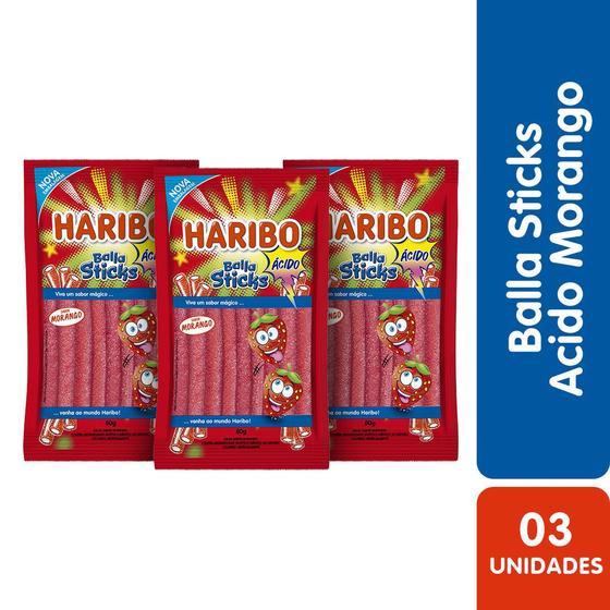 Combo balla sticks acido morango haribo 80g 3 unidades - Balas ...