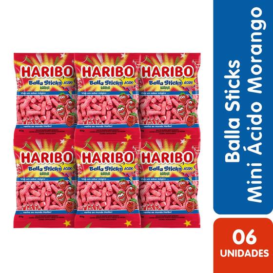 Combo balla sticks mini acido morango haribo 80g 6 unidades - Balas ...