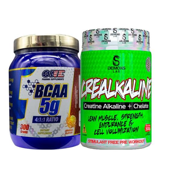 Combo bcaa em pó 300g one + creatina monohidratada crealkaline demons lab - Kit de Suplementos ...
