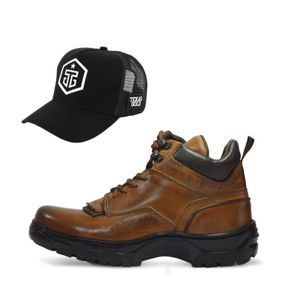 Combo Bota Coturno Classico de Couro Texas Gold com Franja Removível ...