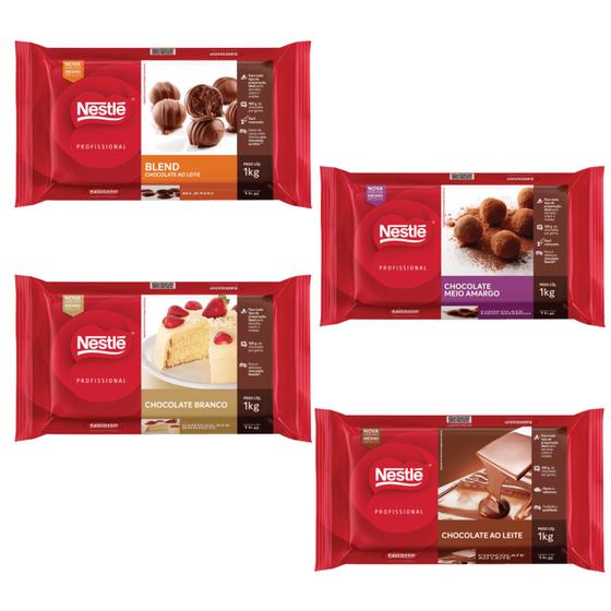 Combo Chocolate em Barras Ao Leite + Branco + Meio Amargo + Blend Nestlé 1kg - Nestle ...