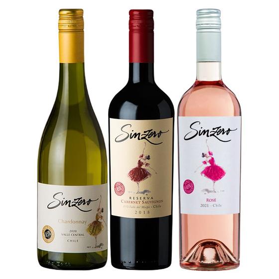 Combo de 3 Garrafas de Vinhos com 750 ml sem álcool - Sinzero - Chile ...