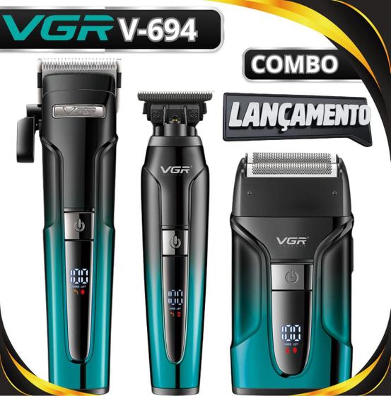 Combo De Máquinas Profissionais VGR V-694 Com Máquina de Cortar Cabelo + Máquina De Acabamento E ...