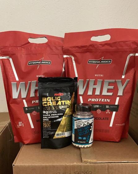Combo Integral Medica 02 X Nutri Whey Protein Refil Bcaa Creatina