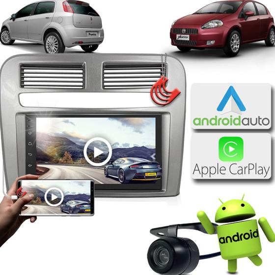 Combo Kit Central Multimidia Android MP5 7 polegadas + Camera de ré + Moldura Prata Fiat Punto ...