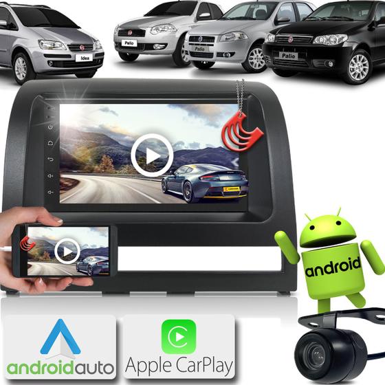 Combo Kit Central Multimidia Android MP5 7 pols + Camera ré + Moldura Preta Palio Siena Idea ...