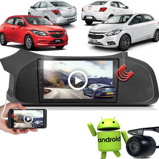 Combo Kit Central Multimidia MP5 Android 9 polegadas + Camera de ré + Moldura Joy Onix Prisma ...