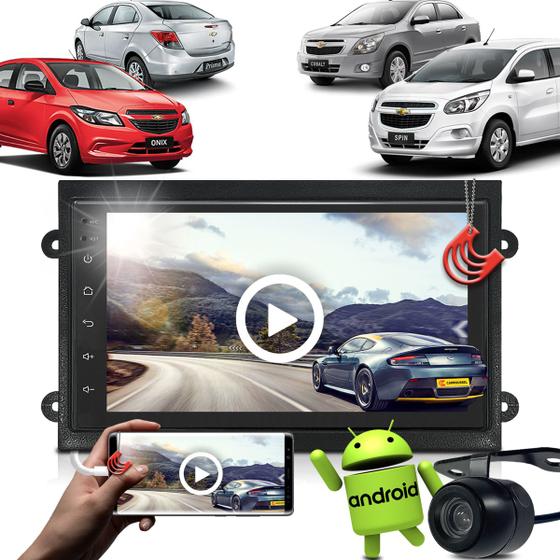 Combo Kit Central Multimidia MP5 Android + Camera de ré + Moldura Onix Prisma Joy Spin Cobalt ...