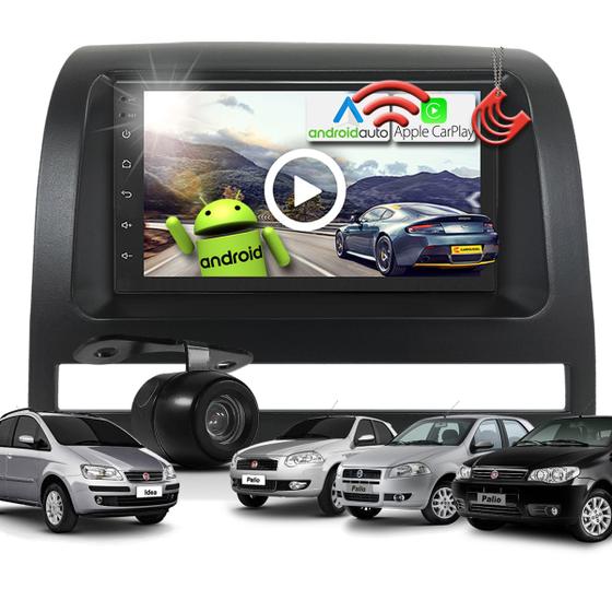 Combo Kit Central Multimidia MP5 Android + Camera ré + Moldura Preta Palio Siena Idea Strada ...