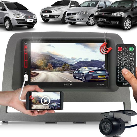 Combo Kit Central Multimidia MP5 + Camera de ré + Moldura Cinza Palio Siena Idea Strada Weekend ...