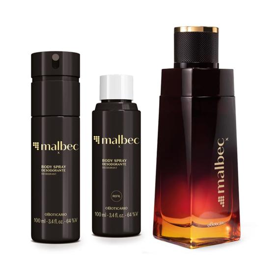 Combo Malbec X: Desodorante Colônia 100ml + Body Spray 100ml + Refil ...