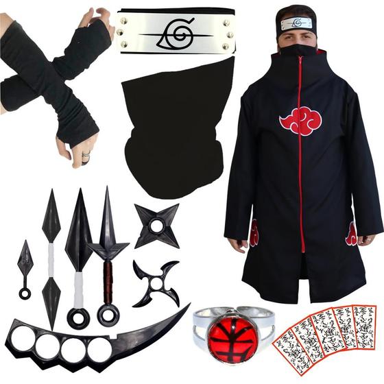 Combo Naruto c/ Manto Akatsuki + 11 Itens Cosplay Itachi - Fantasia ...
