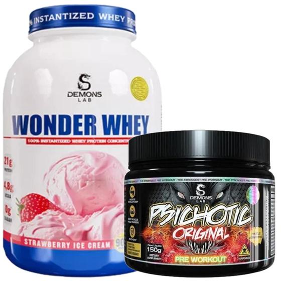 Combo Pré Treino Psichotic Original 150g + Wonder Whey Protein Concentrado 900g (Morango ...