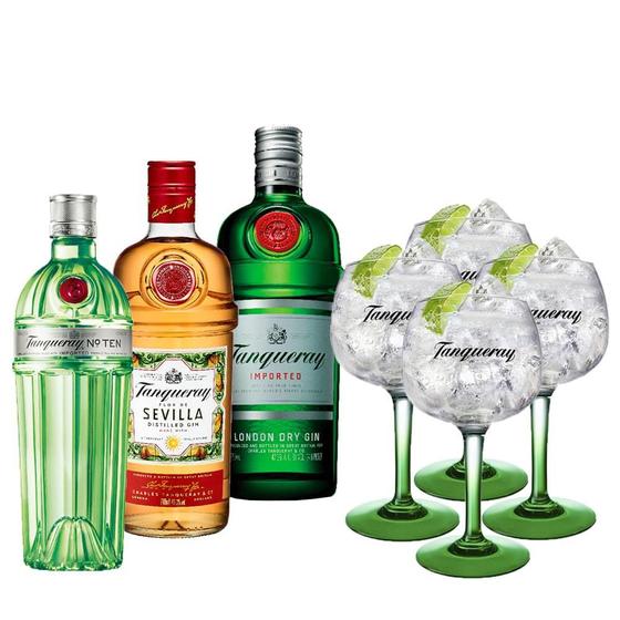 Combo Tanqueray Ten 750ml + Sevilla 700ml + London Dry 750ml + 4 Taças ...