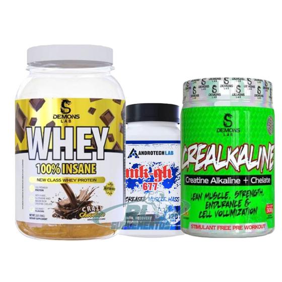 Combo Whey 100% Insane + Mk Gh Androtech + Creatina Crealkaline 300g ...