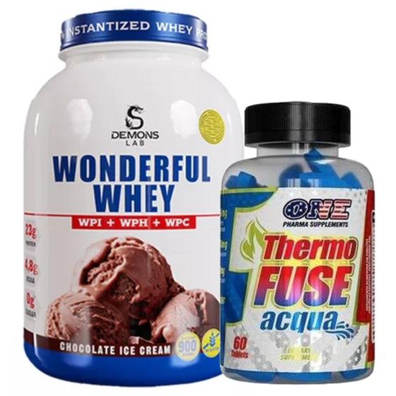 Combo whey concentrado wonderful 900g chocolate + termogênico fuse acqua 60 cápuslas (one ...
