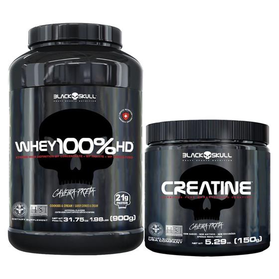 Combo Whey Protein 100 Hd 900g E Creatina Monohidratada 150g Black