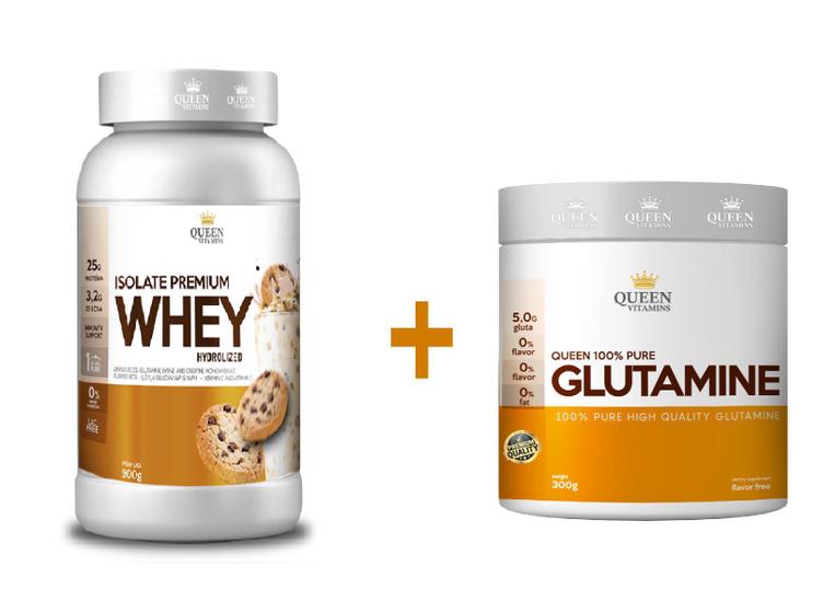 Combo Whey Protein Isolado Importado Hidrolizado + Glutamina 100% Pura Queen Vitamins - Kit de ...