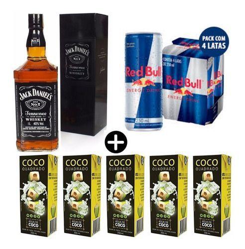 Combo Whisky Jack Daniel's 1l + 4 Red Bulls + Agua De Coco - Bebidas ...