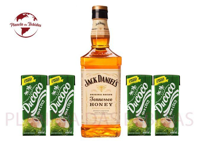 Combo Whisky Jack Daniels Honey 1000 ml + 4 Agua de Coco Ducoco 200 ml ...