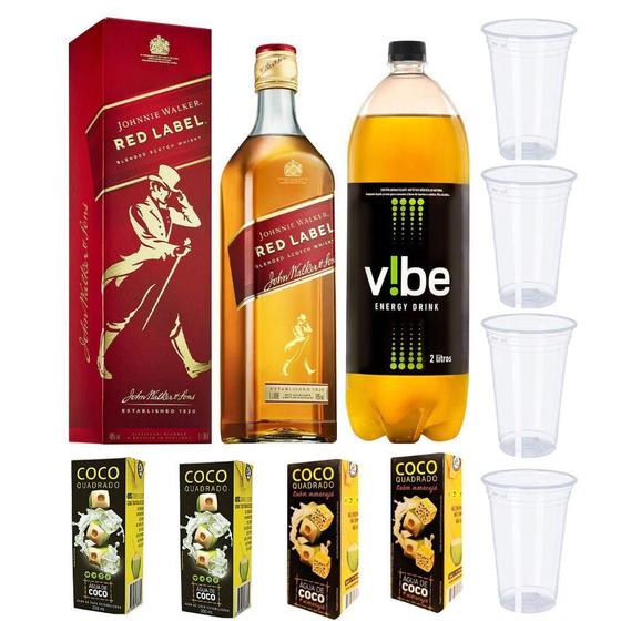 Combo Whisky Red Label 1L + Energetico Vibe + 4 Gelo De Coco - Jhonnie Walker - Bebidas ...