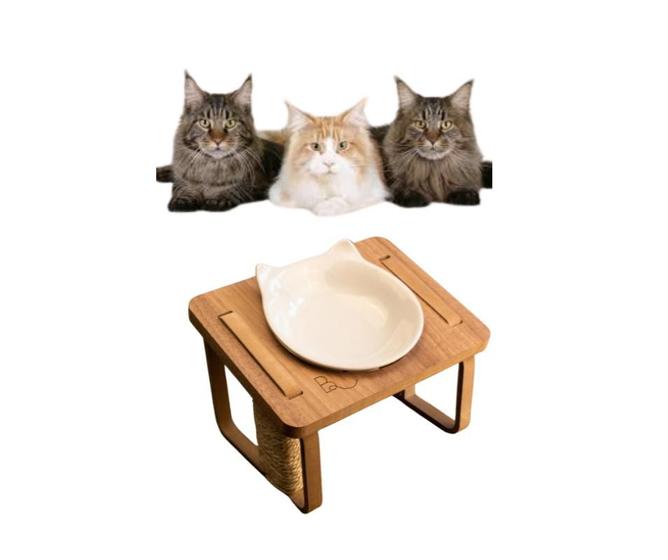 Comedouro Elevado Inclinado Antirrefluxo Para Gato Gigante - Maine Coon ...