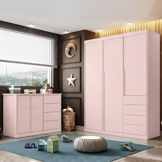 Cômoda 2 Portas e Guarda Roupa 3 Portas Infantil Rosê Moroni Shop Jm ...