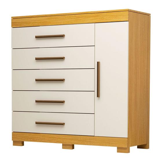 Comoda 5 Gavetas 1 Porta 100% MDF Rayane ACP MÓVEIS Nature/Off White ...