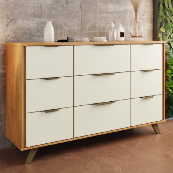 Cômoda Buffet 9 Gavetas Olímpia Móveis Europa Peroba/Off White - Cômoda ...