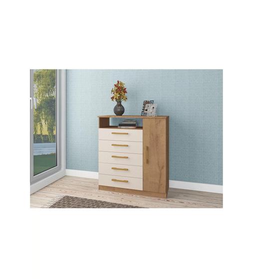 Cômoda C/5 Gavetas e 1 Porta 100% Mdp Vicenza Canelato Rústico Atualle ...