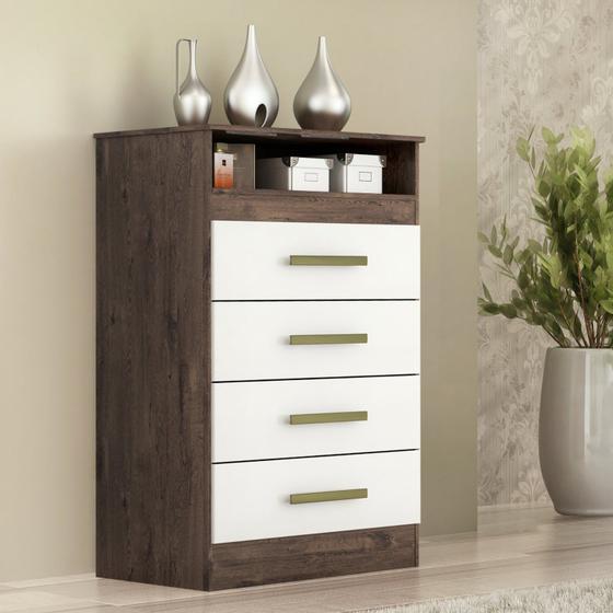 Cômoda Gaveteiro 4 Gavetas 100% MDF Jéssica ACP Móveis Café/Off White ...