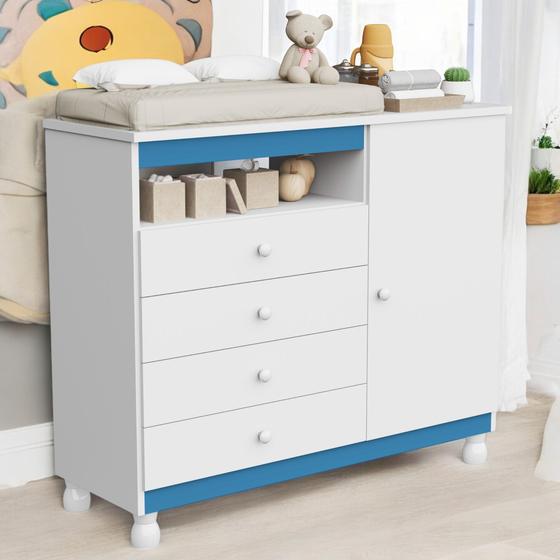 Cômoda Infantil Bebê Sapateira Quarto Criança Com Trocador Colchão ...