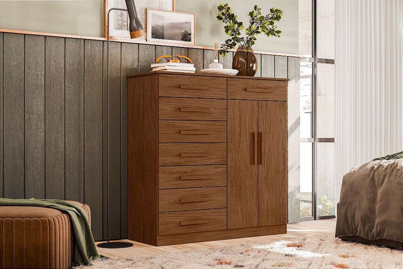 Comoda New Verona 8 Gavetas 2 Portas Avelã - Albatroz - Cômoda ...