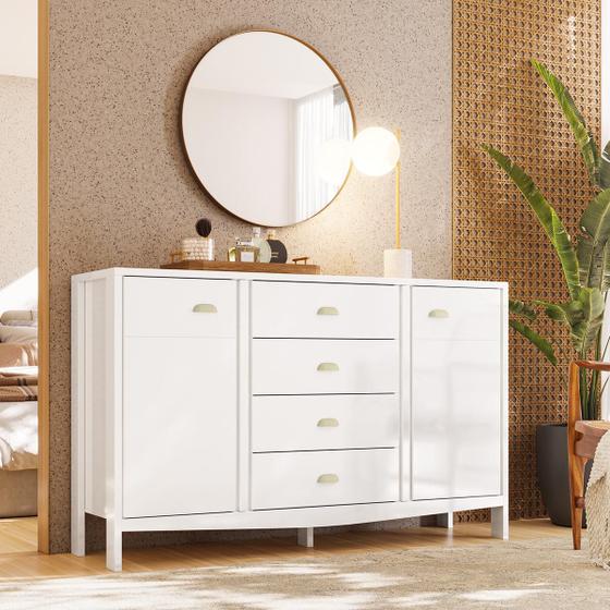 Cômoda Sapateira Prisma Branco 2 Portas 4 Gavetas Cabideiro e pés ...