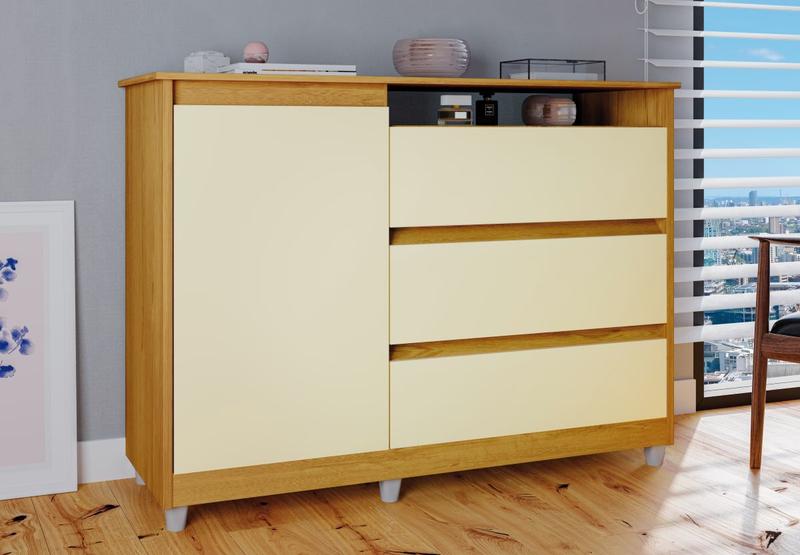 Cômoda Sky 3 Gavetas e 1 Porta - Mel/Pérola - Primus - Móveis Primus ...