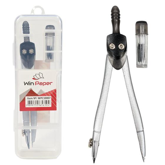 Compasso Escolar De Metal Profissional Com Grafite E Estojo - Win Paper ...